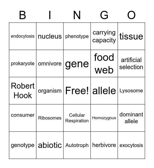 Life Science Review Bingo Card