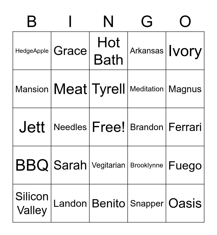 Unplugged Bingo Card