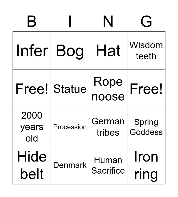 Tollund Man Bingo Card