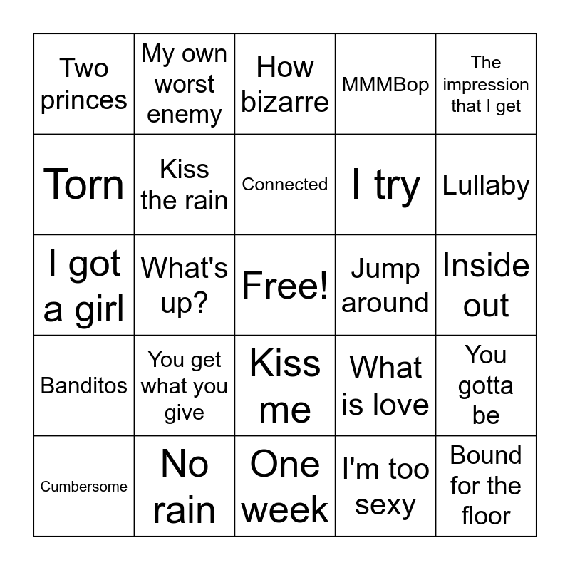 90's Flash in the pan Bingo Card