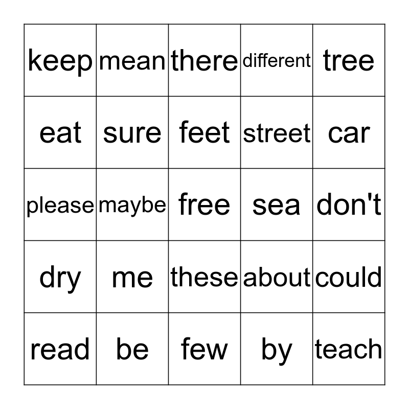 Reading Vocabulary Bingo Card
