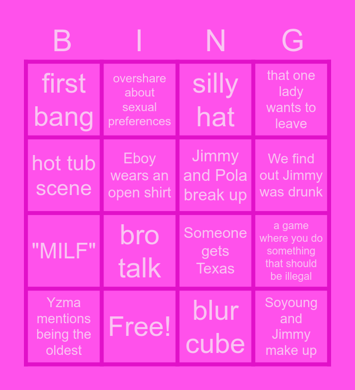 MILF Manor S1 E2 Bingo Card