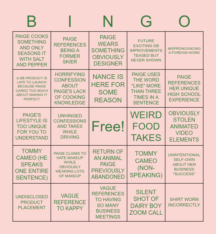 Vlog Bingo Card