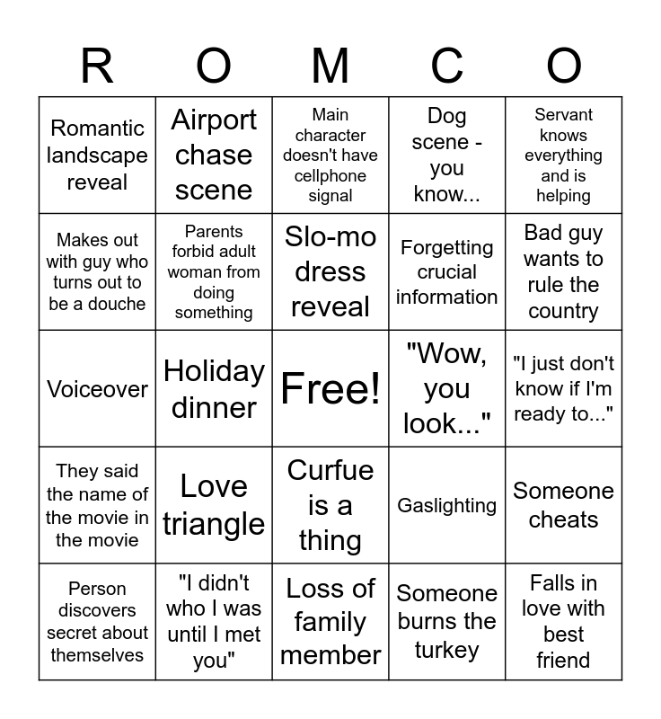 Romcom bingo Card