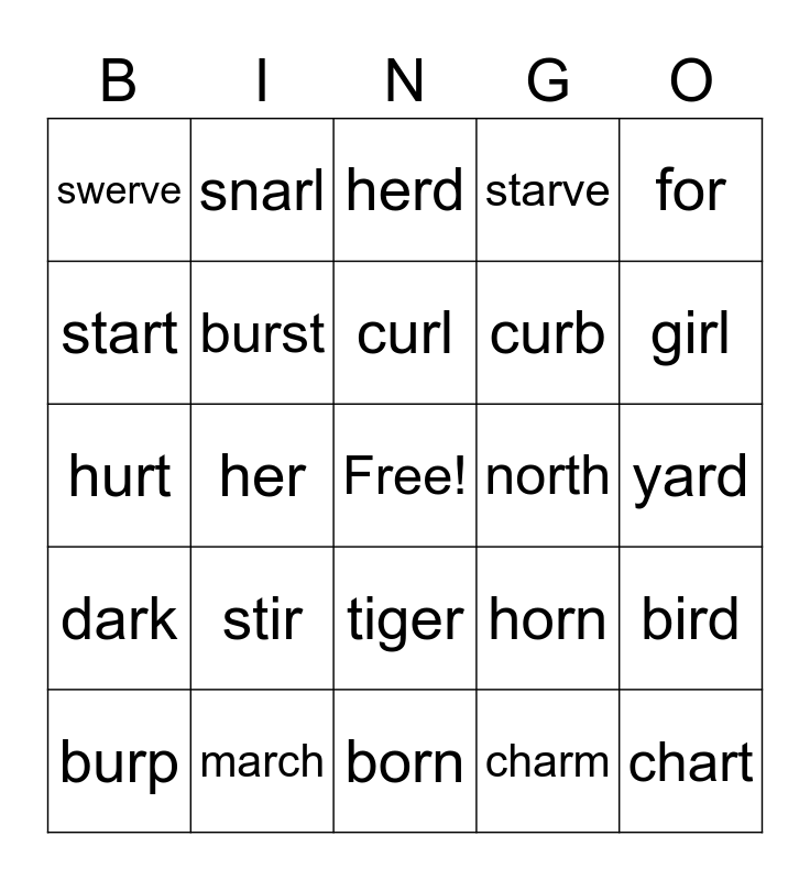 Bossy R BINGO Card