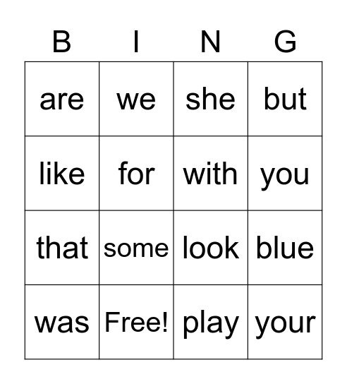 Sight words Bingo Card