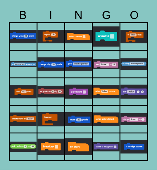 Find the Tynker Blocks! Bingo Card