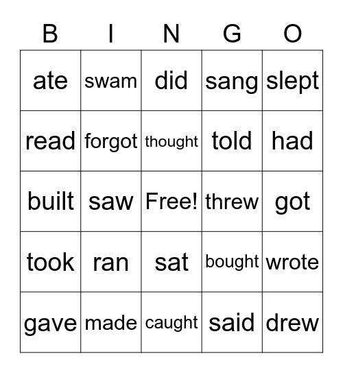 Irregular verbs Bingo Card