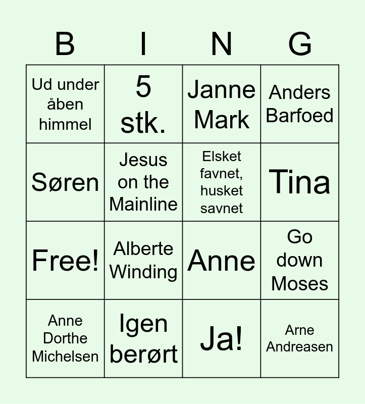Løkken Sangkor Bingo Card