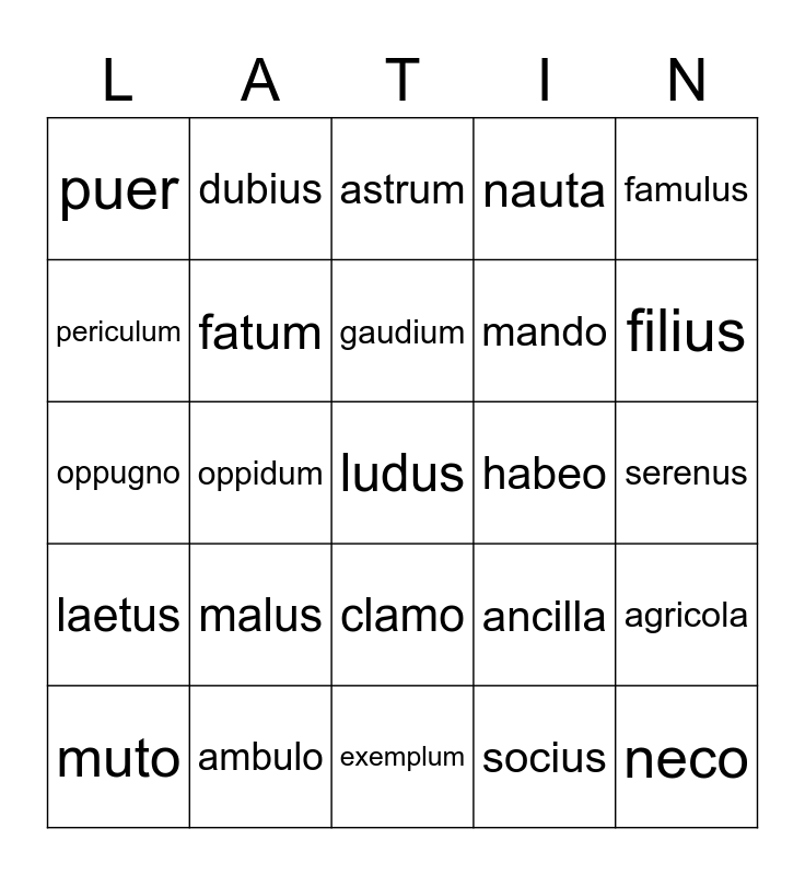 Latin for Children- 5th Grade Review Bingo Card