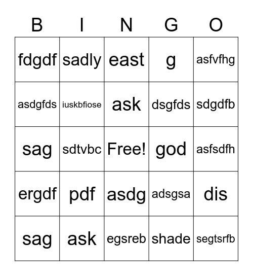 Miss Forster's Bingo Card