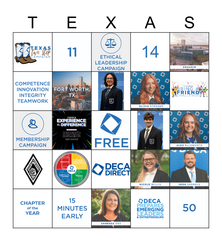 Texas DECA Bingo 2024-2025 Bingo Card