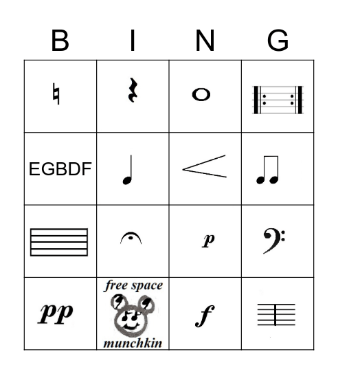 Music Symbols Bingo Card
