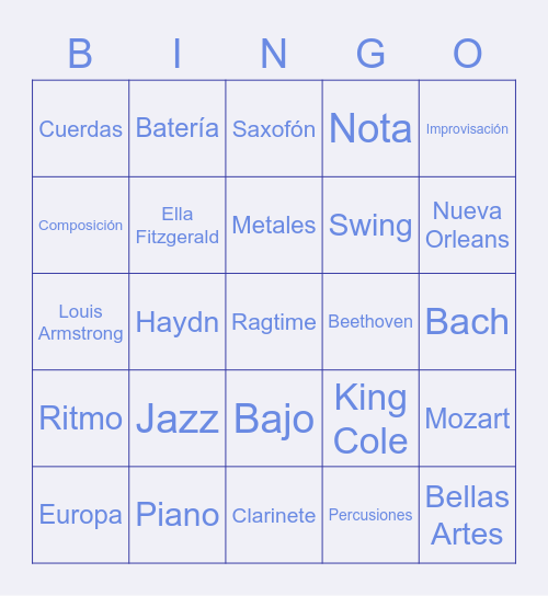 Música Clásica y Jazz Bingo Card