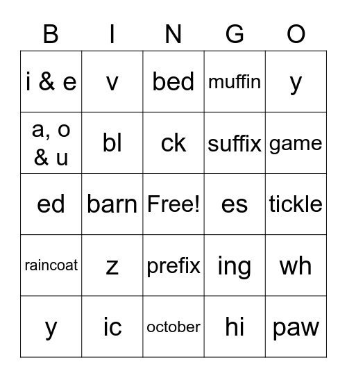 Reading Bingo Card