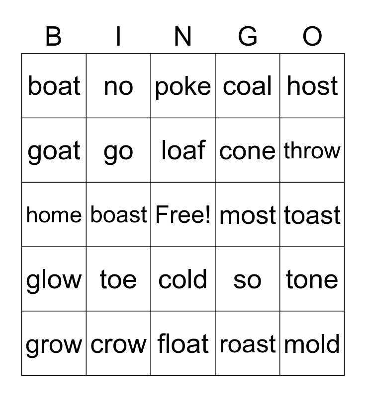 OE sound list Bingo Card
