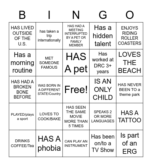 DRC Bingo Card