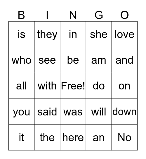 1G Power Words Bingo Card