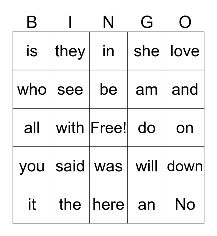 1G Power Words Bingo Card