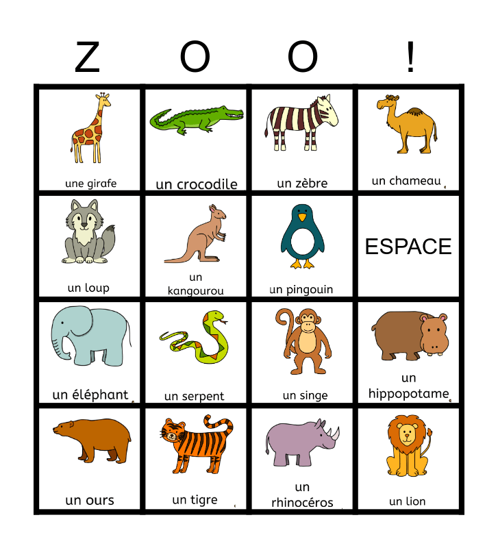 LE ZOO Bingo Card