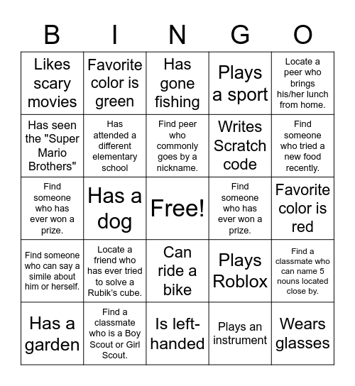 People Scavenger Hunt Bingo Card