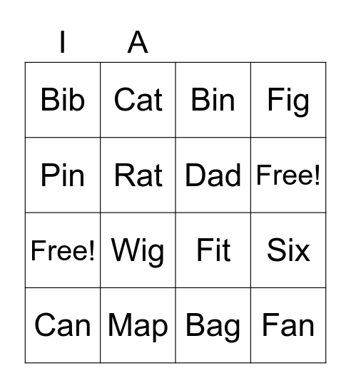 Vowel Sounds Bingo Card