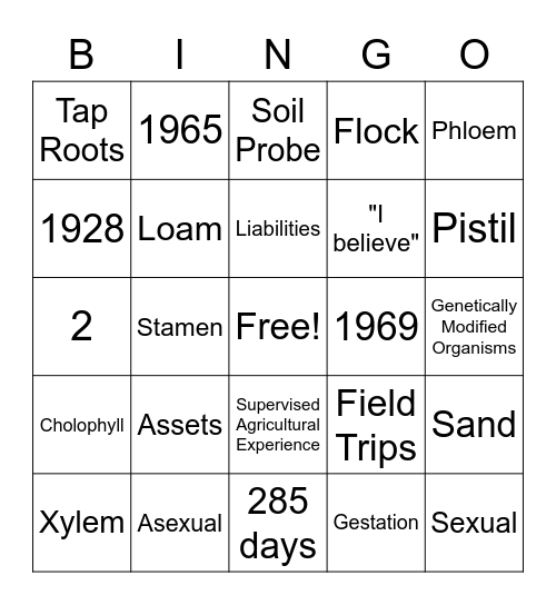 Principles of Ag. Bingo Card