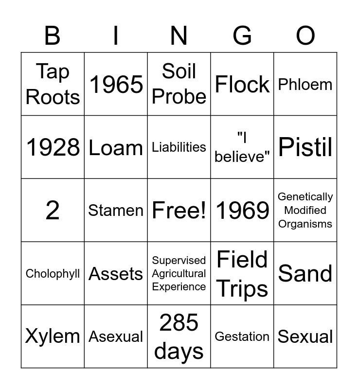 Principles of Ag. Bingo Card