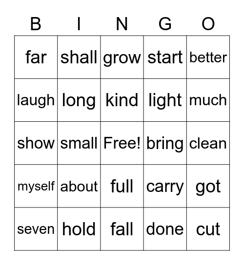 Third Grade Bingo Card