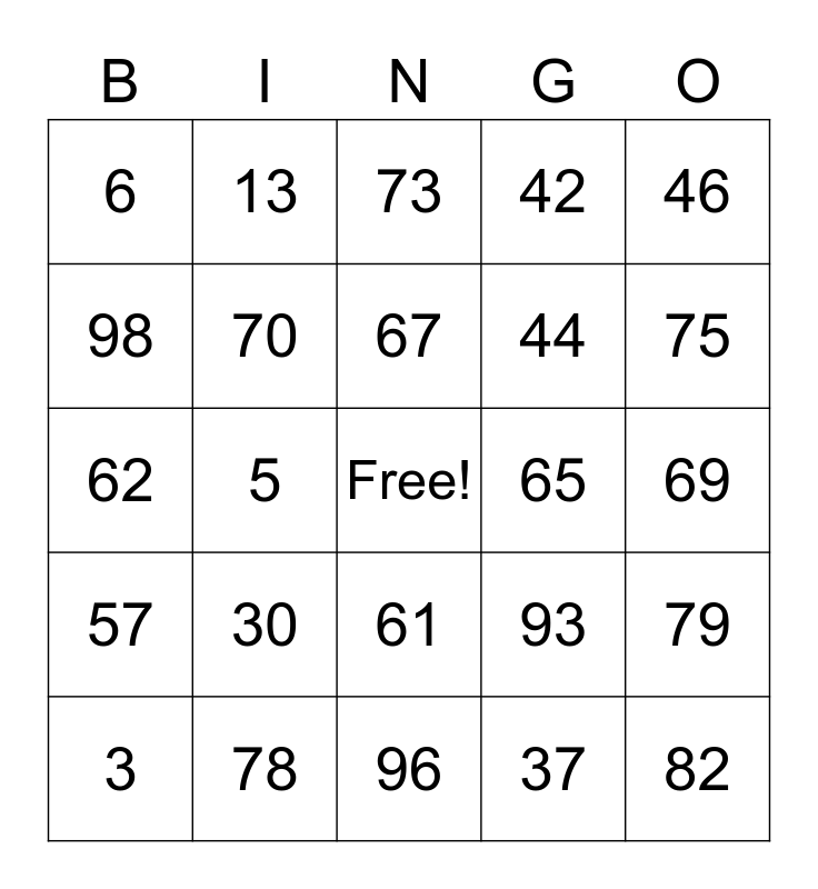 37 Bingo Card