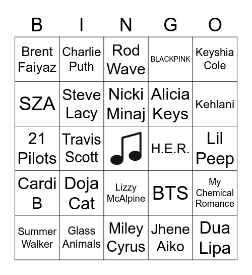Musical Artist Bingo Card