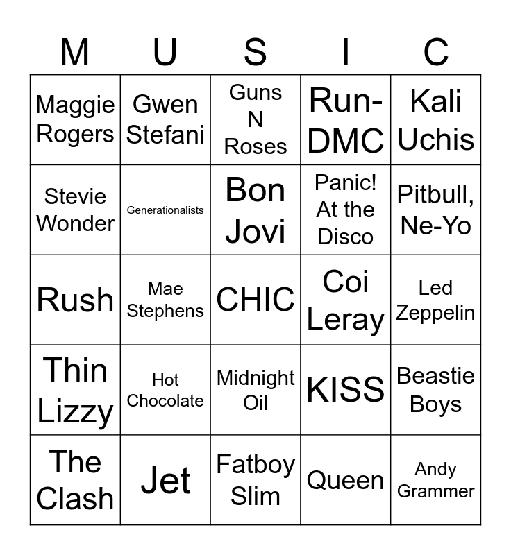 Music Bingo #61 Bingo Card