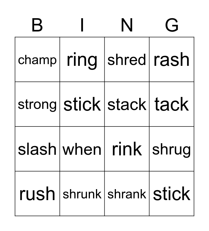 Digraphs Review Bingo Card