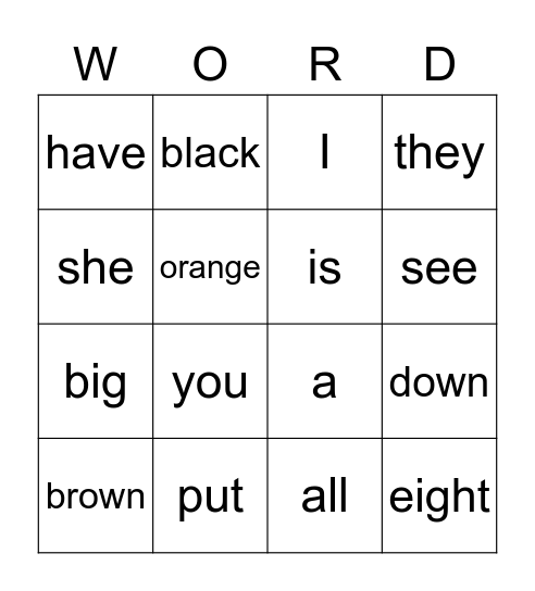 22/23 Kindergarten Sight Words Bingo Card