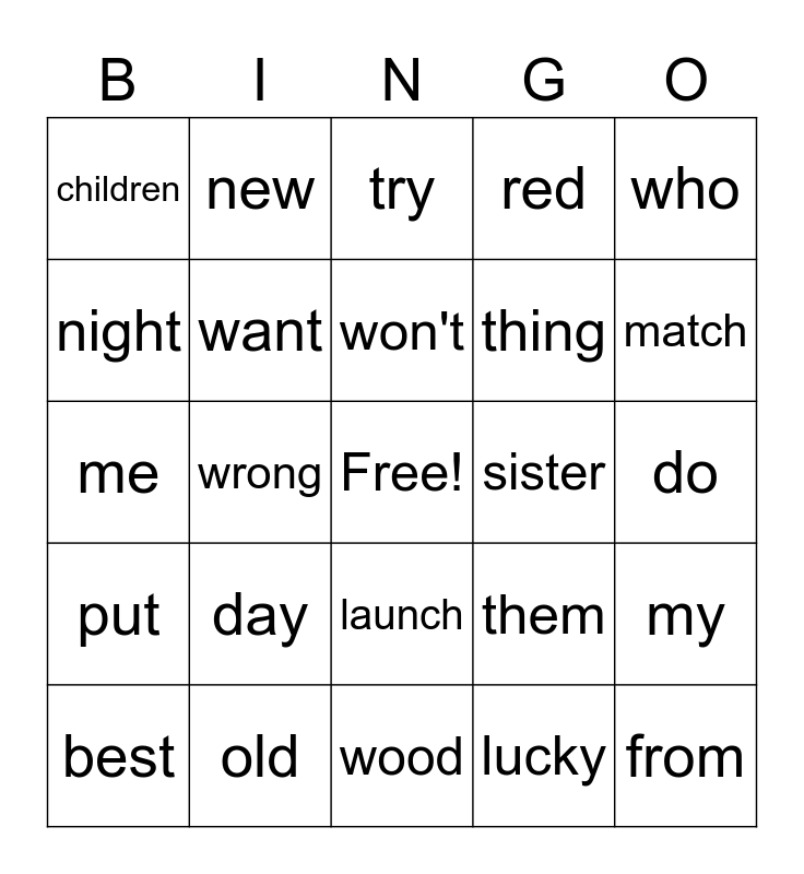 22/23 1st Grade Sight Words Bingo Card