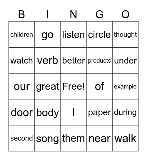 22/23 2nd Grade Sight Words Bingo Card