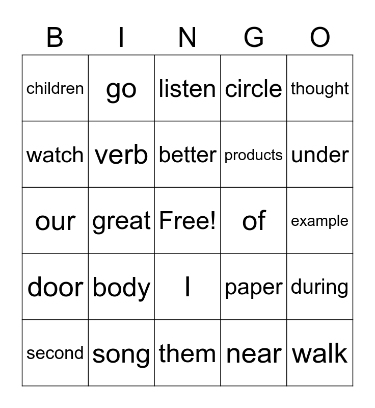 22/23 2nd Grade Sight Words Bingo Card