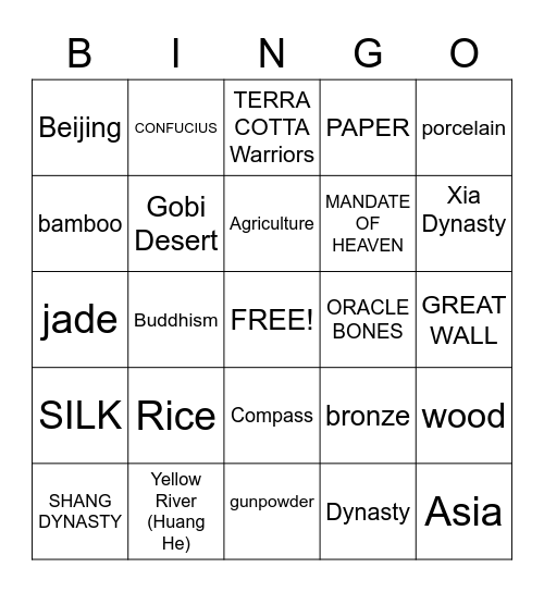 ANCIENT CHINA Bingo Card