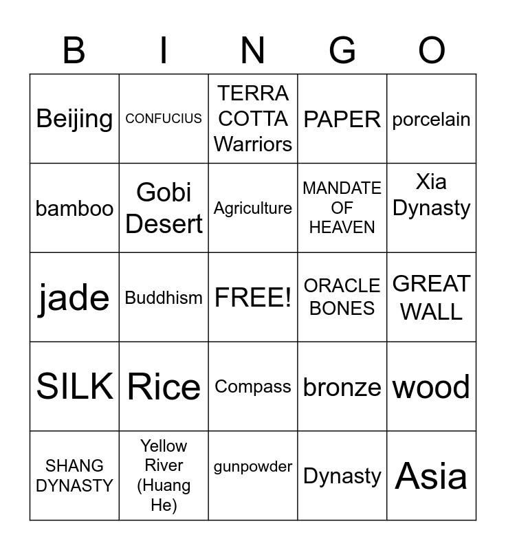 ANCIENT CHINA Bingo Card