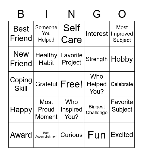 Reflections Bingo Card