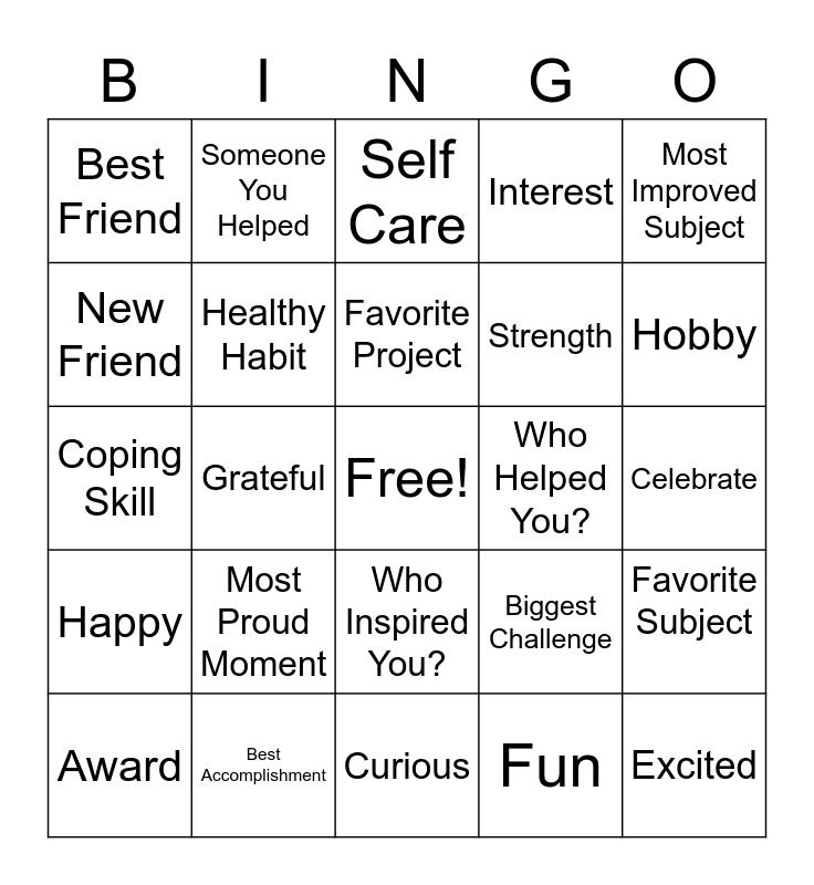 Reflections Bingo Card