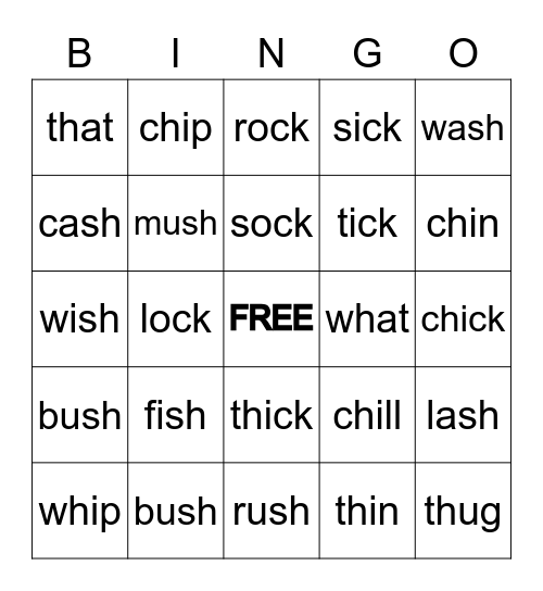 Digraph Bingo Card