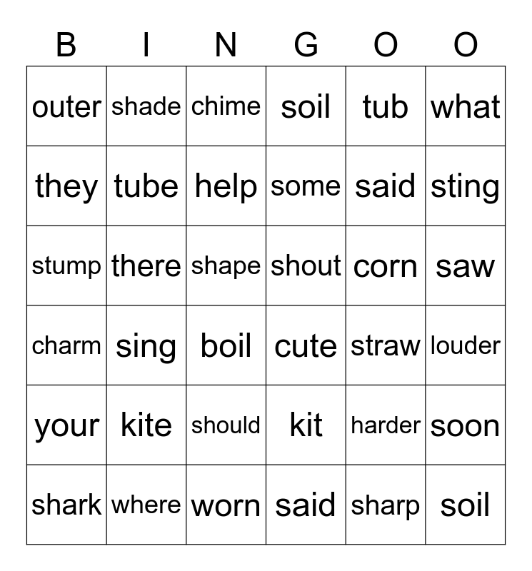 First Grade Sound Review Bingo Card