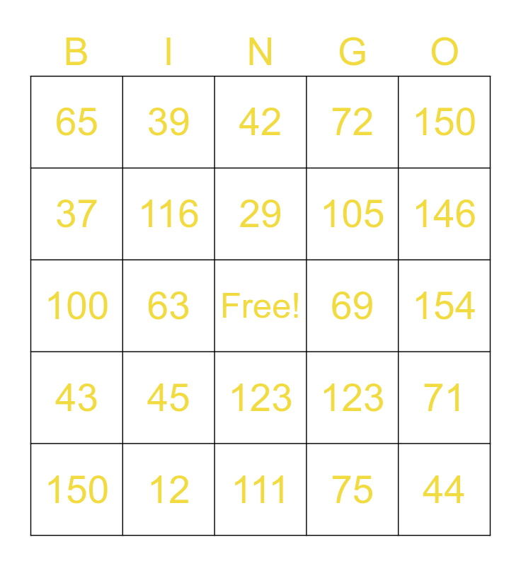 Linear Bingo Card