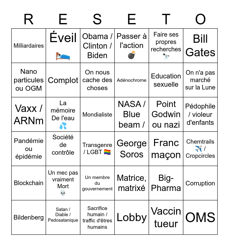 Complotiste Bingo Card
