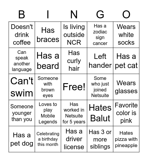 HUMAN BINGO Card