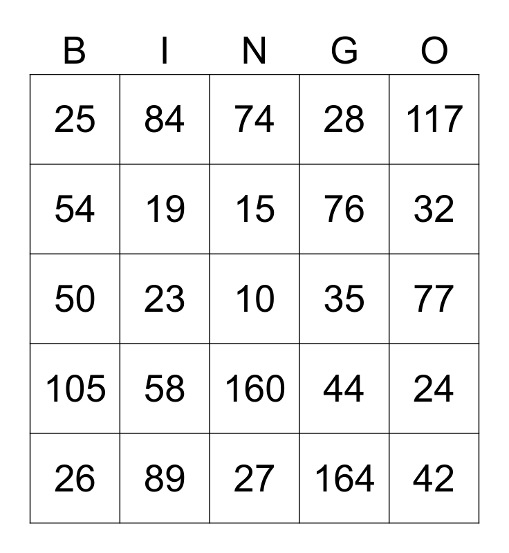 Les nombres Bingo Card
