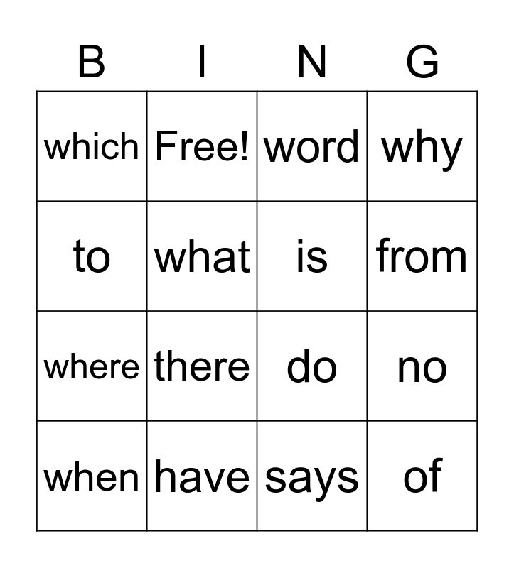 Unit 1 Tricky Words Bingo Card