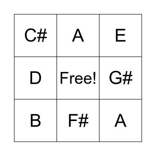 A Major Note Bingo Card