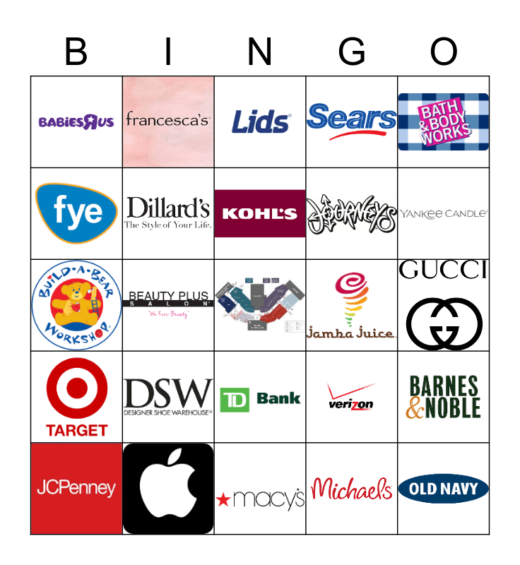 Mall Directory Bingo Card